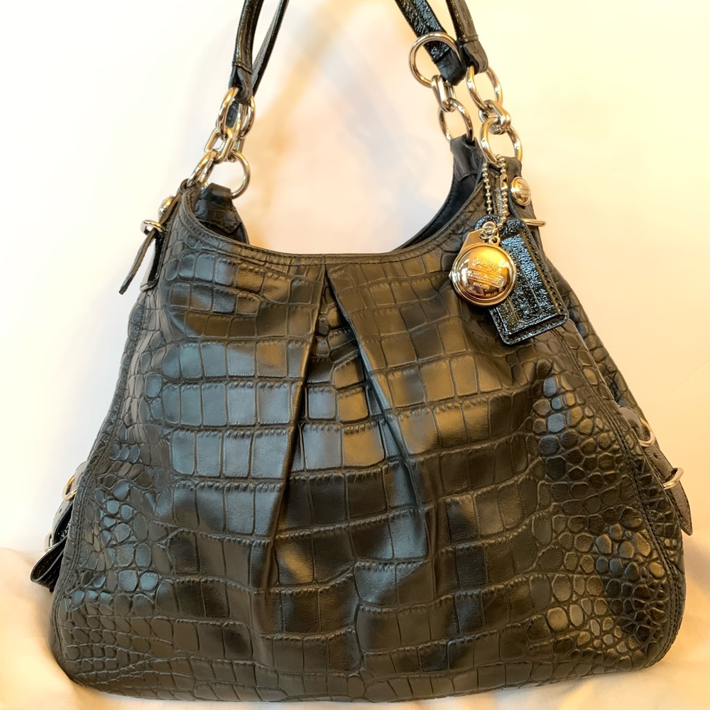 Coach Crocodile Embossed Leather Shoulder Bag - Gem